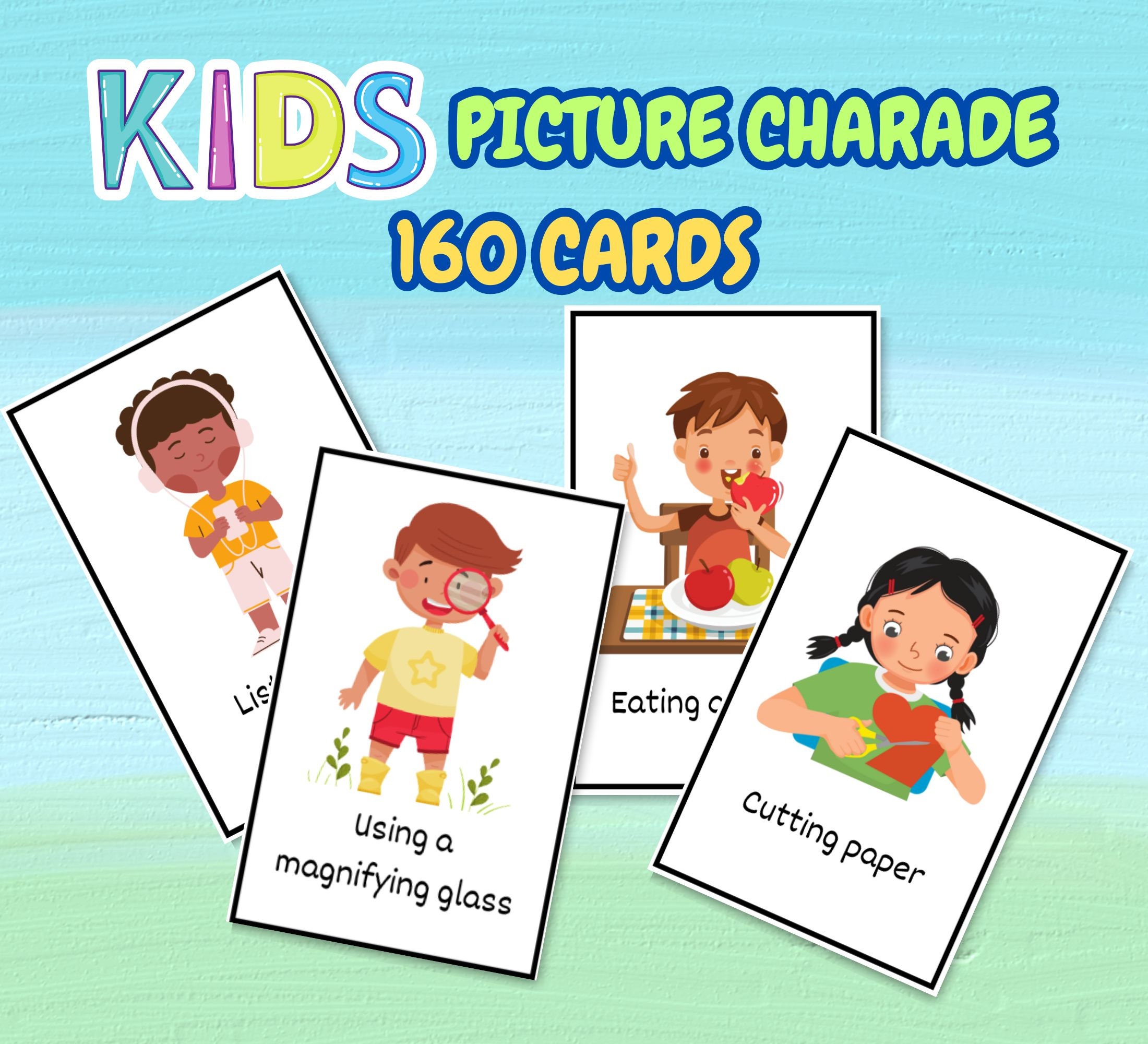 160 Kids Picture Charades Cards; Educational Game for Children; Family ...