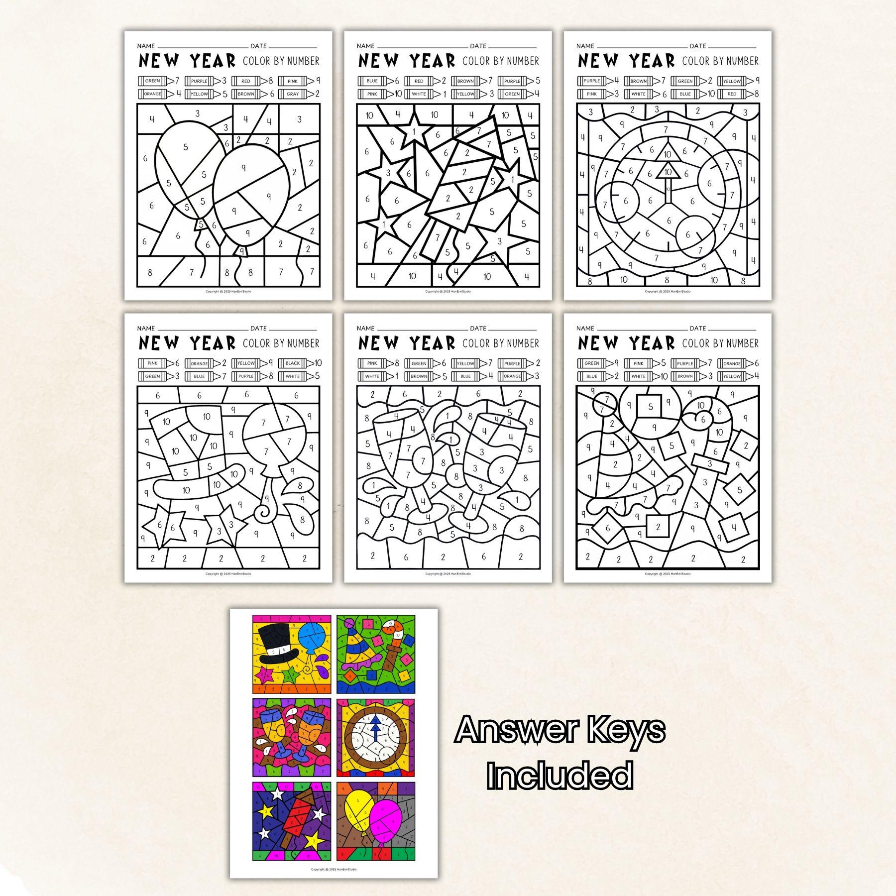 New Year Color by Number; Winter Color by Number; Number Recognition 1 ...