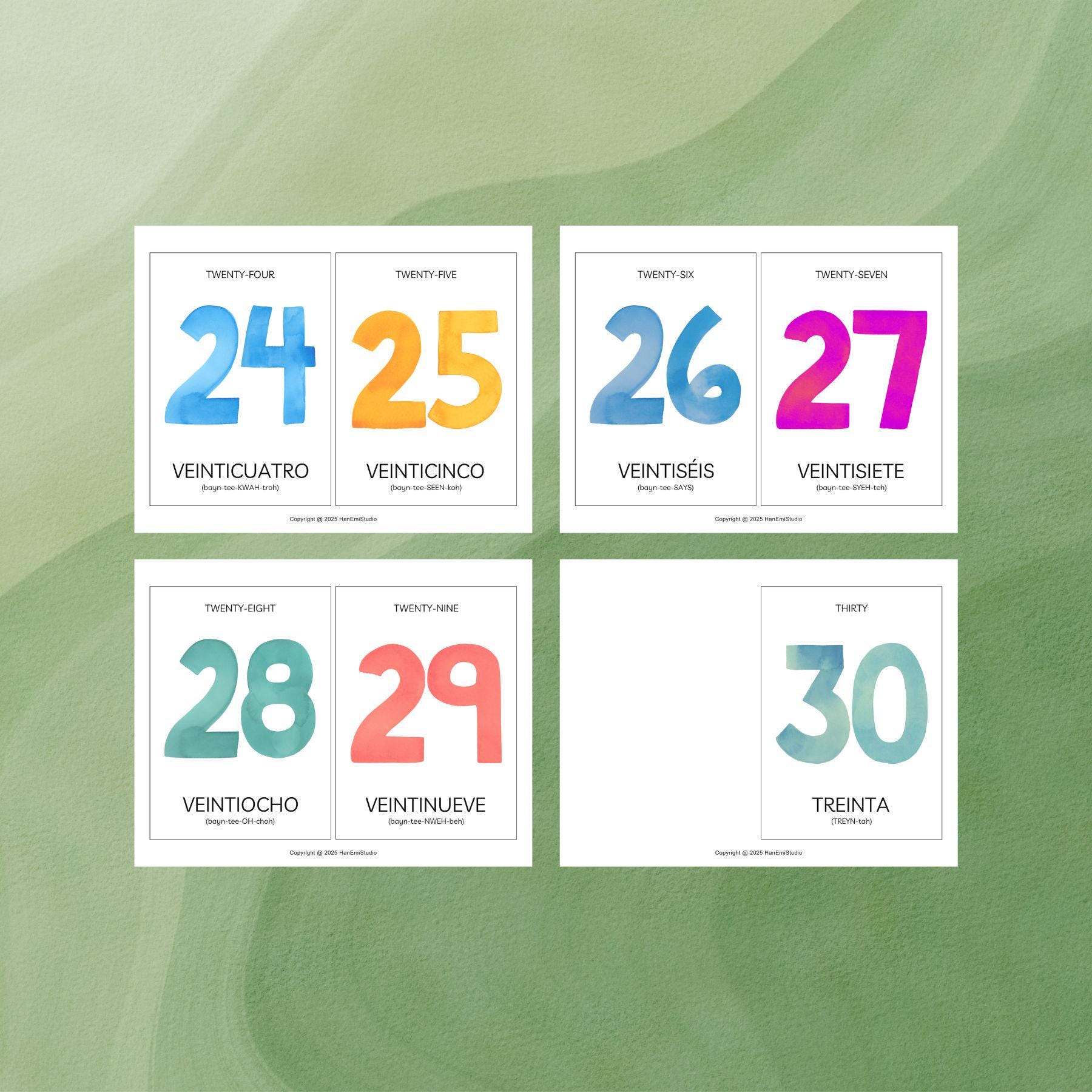 Numbers 1 - 30 Spanish NUMBER Flashcards, Bilingual Learning Cards for ...