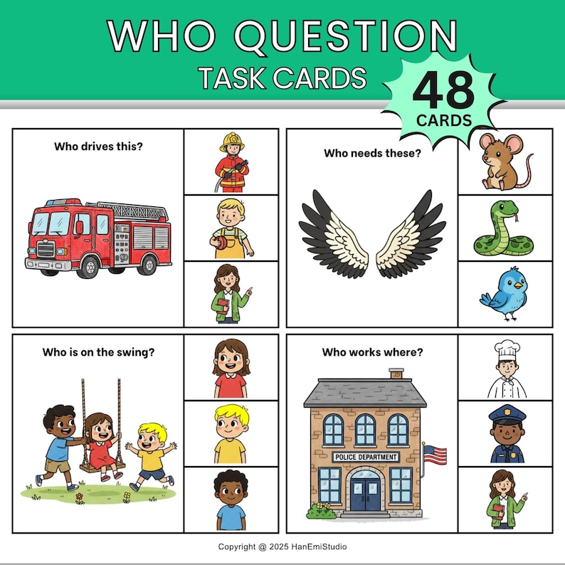 Who Question Task Cards; Speech Therapy; Language Development; WH ...