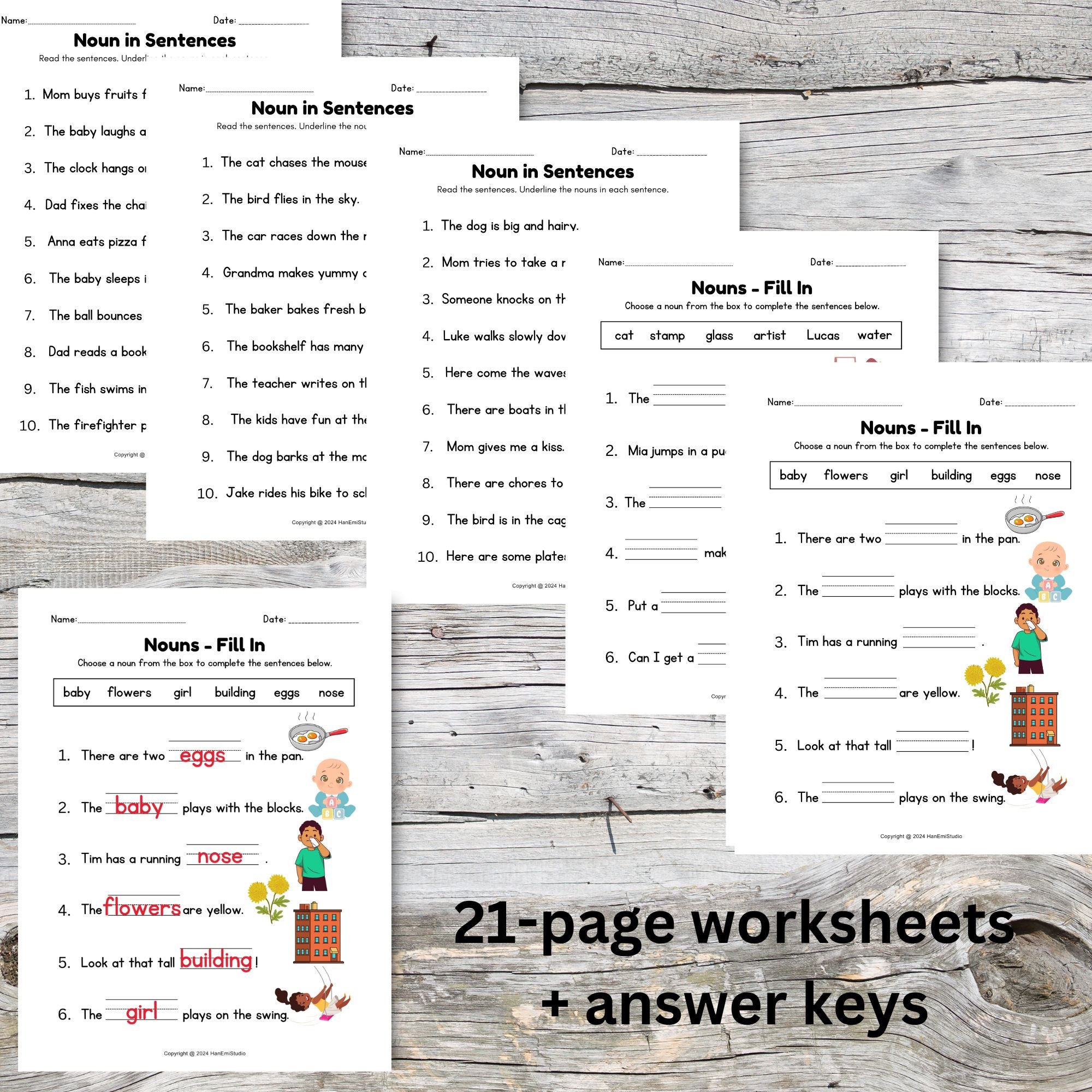 21 Noun Worksheets Bundle, Parts of Speech; Printable Noun Practice ...
