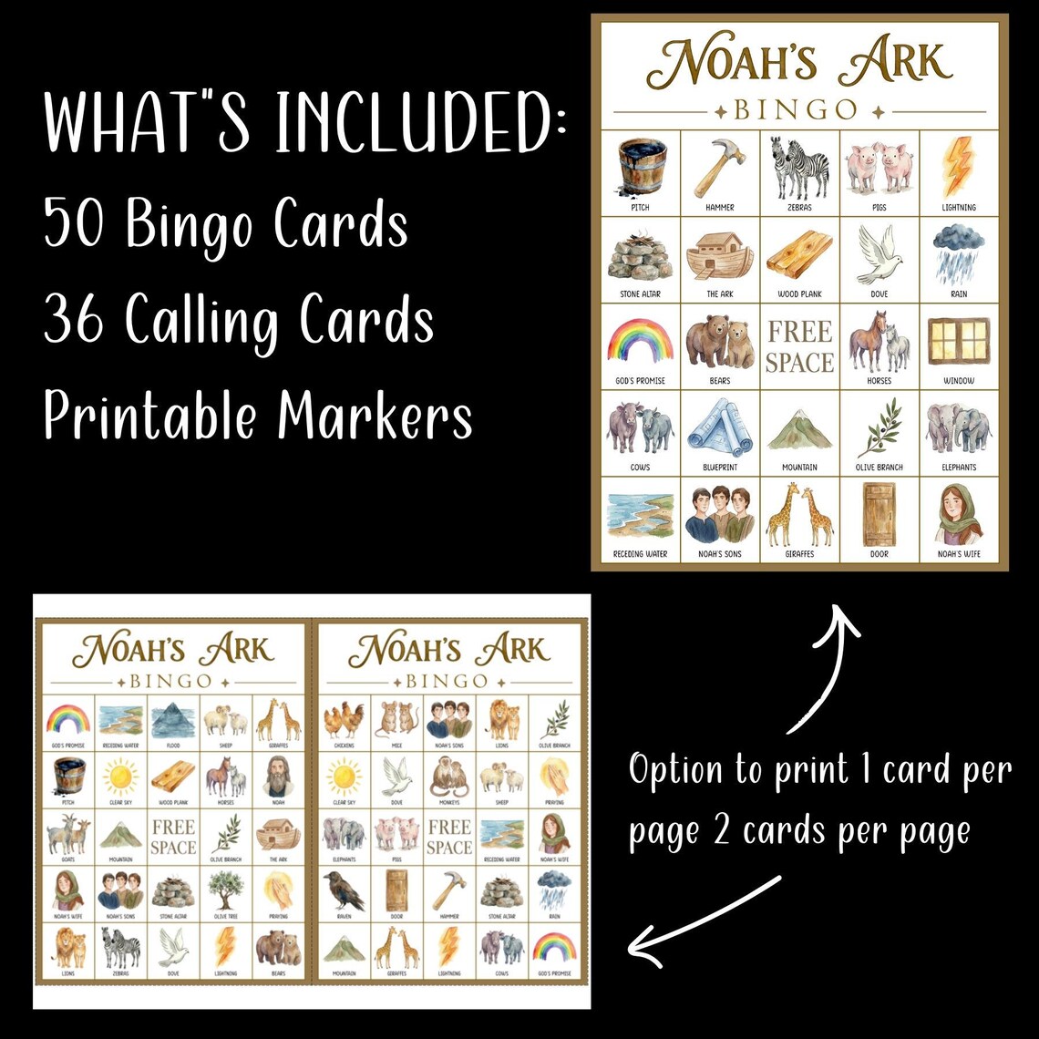 Noah's Ark Bingo Game Printable; Bible Stories Bingo Game; Sunday ...