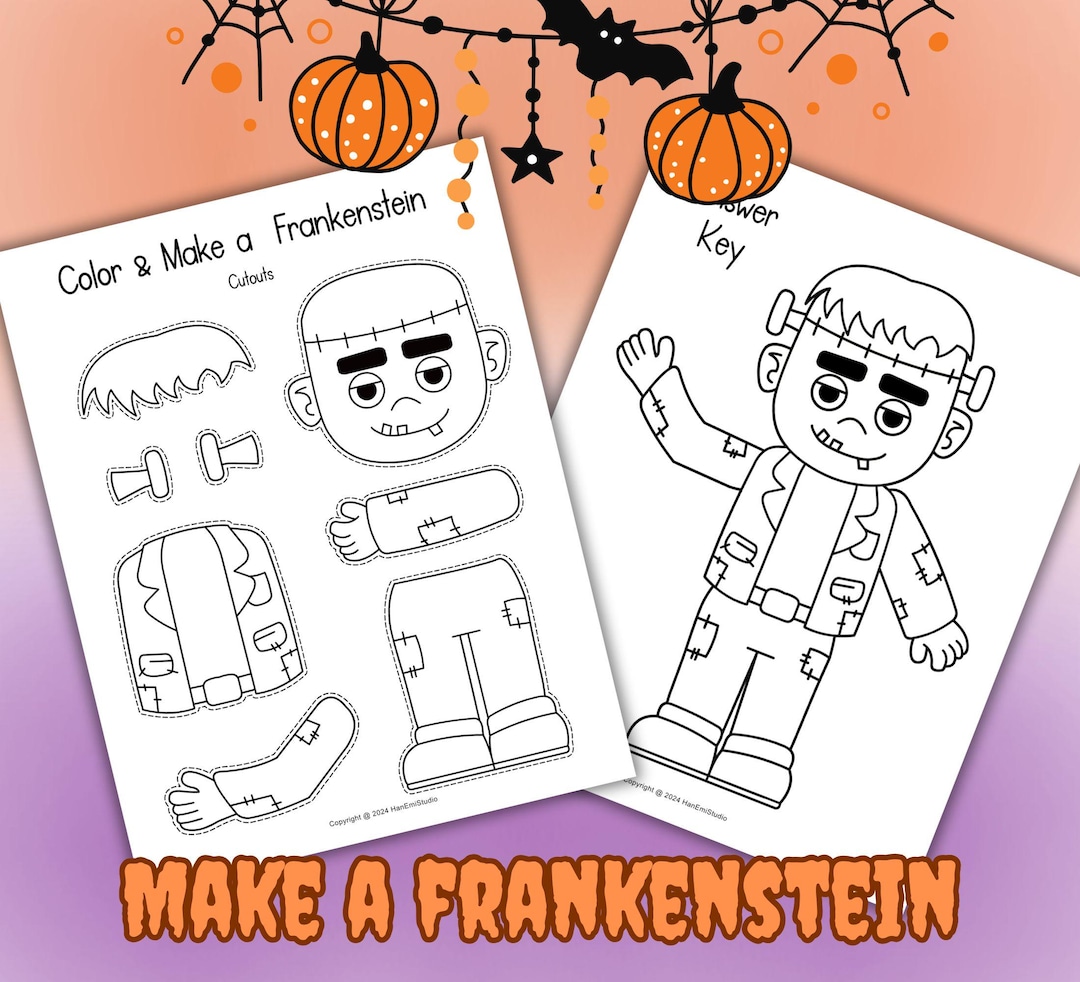 Make a Frankenstein Craft for Kid; Halloween Cut and Glue; Fall Craft ...