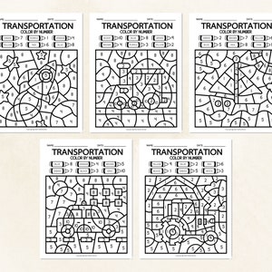 10 Page Transportation Color by Numbers (1 – 10); Coloring Page for ...