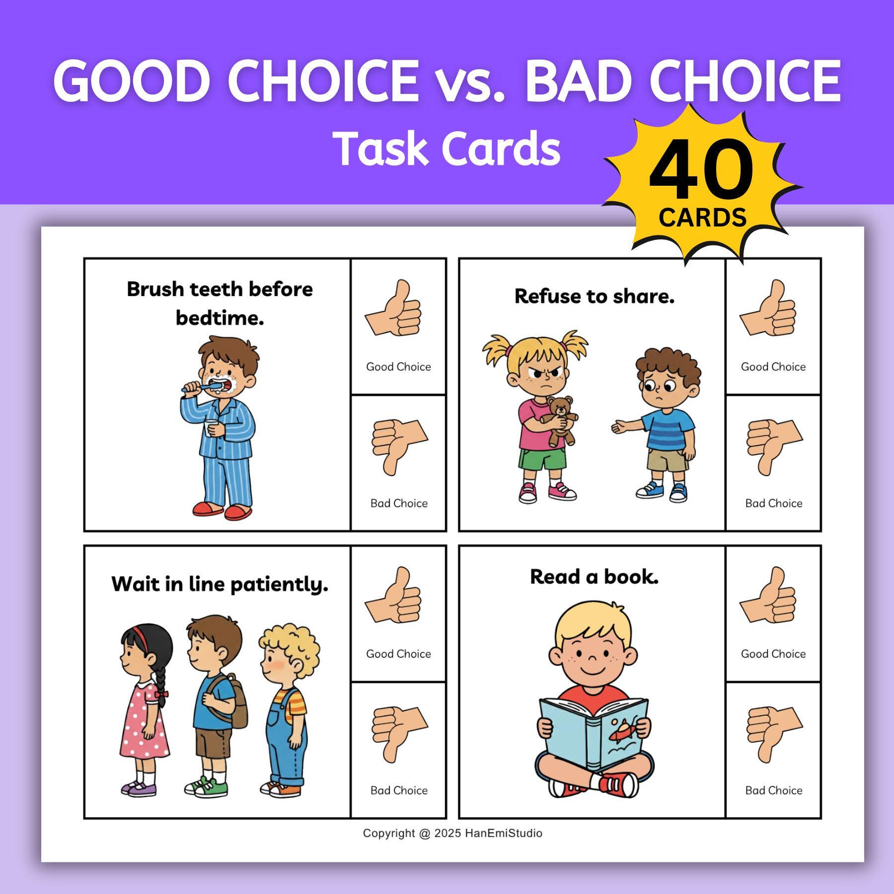 Good Choice Vs. Bad Choice Behavior Task Cards; Speech Therapy; ESL ...