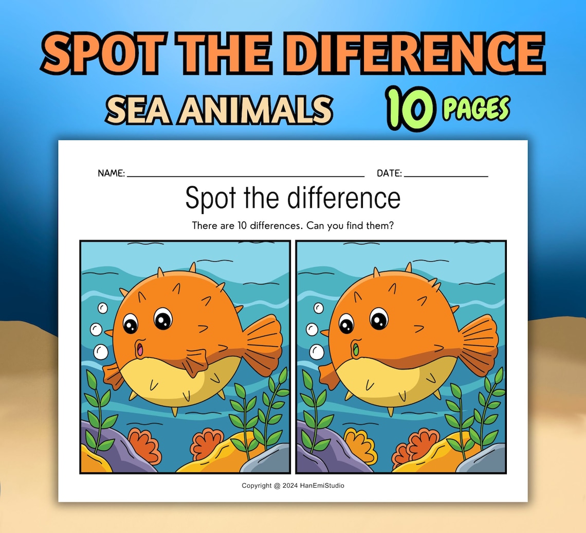 10 Sea Animal Spot the Difference Worksheets for Prek and ...