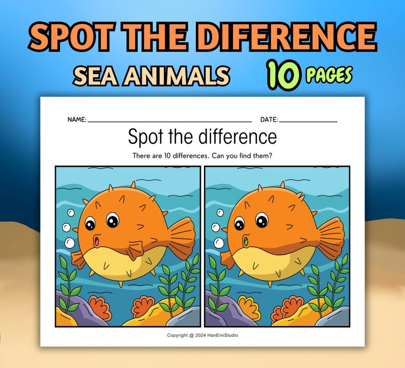 10 Sea Animal Spot the Difference Worksheets for Prek and ...