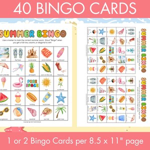 Summer Riddle Bingo Set 32 Calling Cards and 40 Bingo Cards; Printable ...
