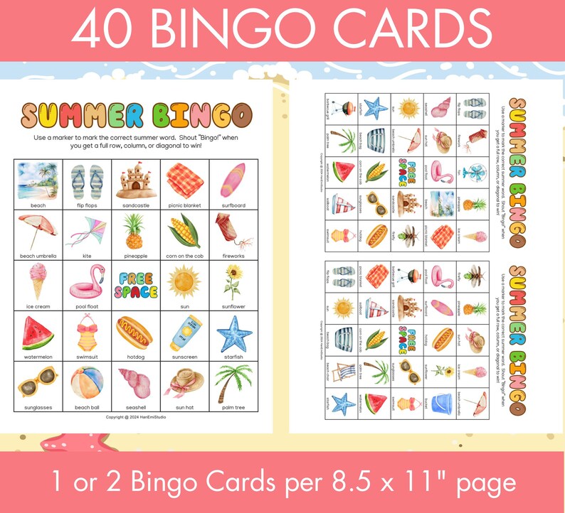 Summer Riddle Bingo Set 32 Calling Cards and 40 Bingo Cards; Printable ...