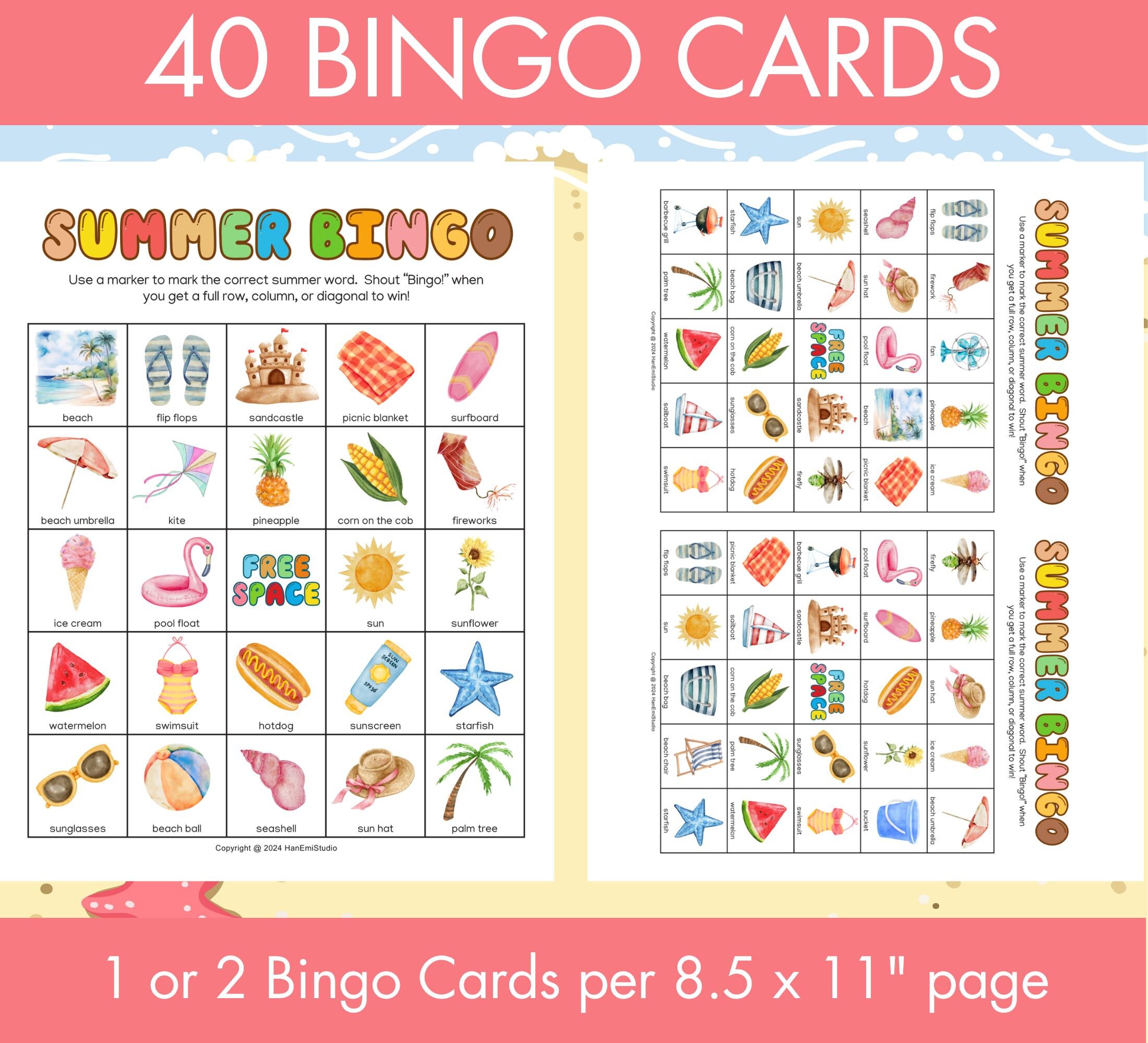 Summer Riddle Bingo Set 32 Calling Cards and 40 Bingo Cards; Printable ...