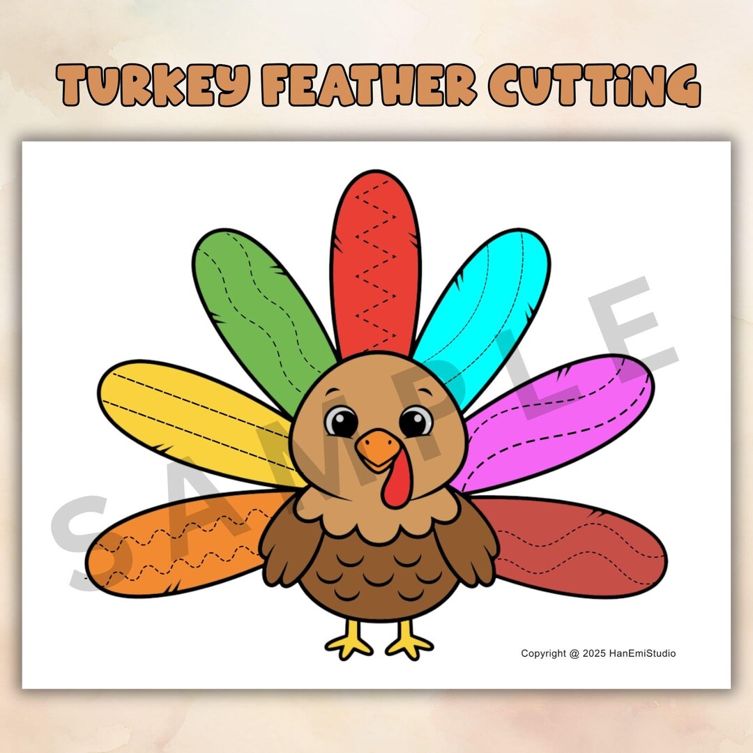 Turkey Feather Cutting Activity; Scissor Practice Sheet for Kids ...