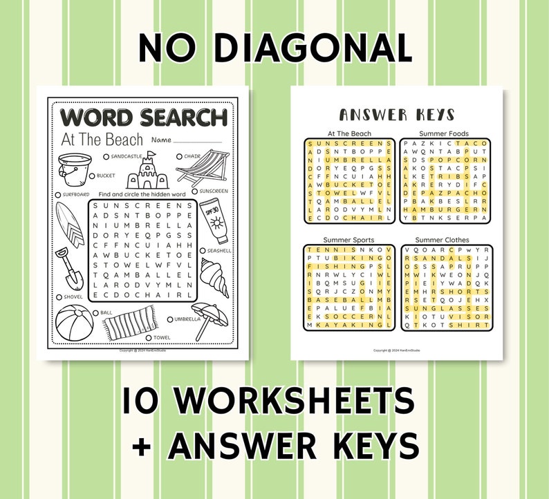 10-page Summer Word Search for Kids; Printable Word Search Pages; Kids ...