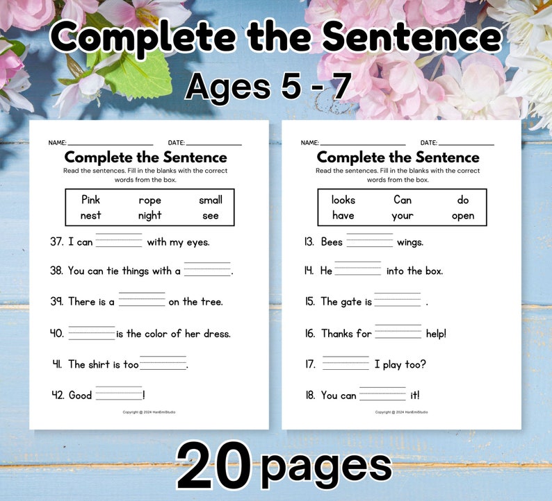 20 Page Complete the Sentence Worksheets; Sentence Completion Worksheet ...
