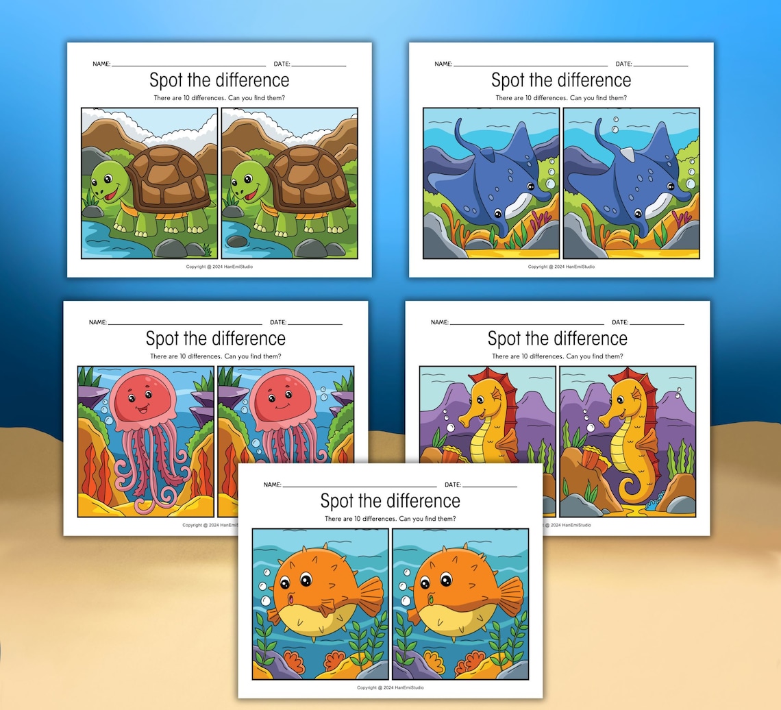 10 Sea Animal Spot the Difference Worksheets for Prek and ...