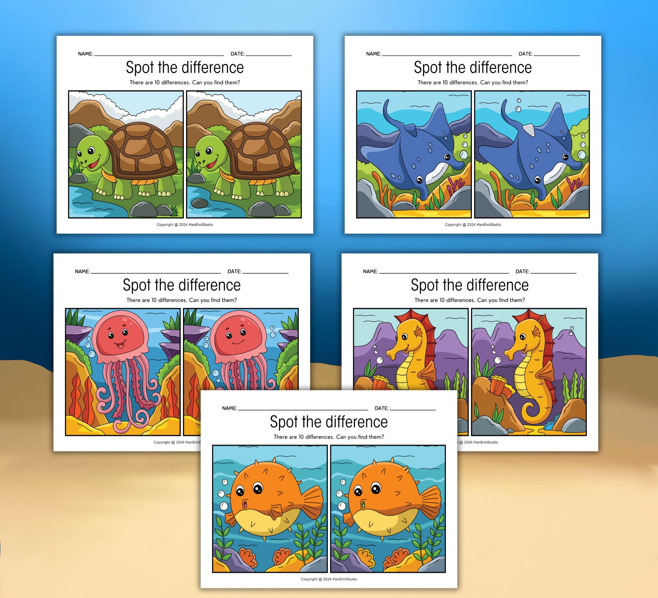 10 Sea Animal Spot the Difference Worksheets for Prek and ...