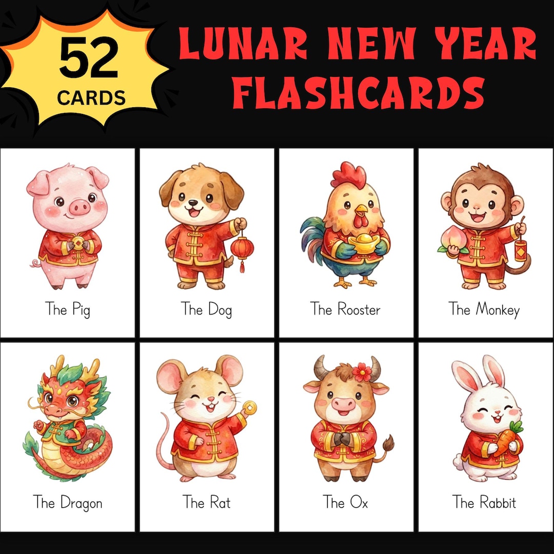 Lunar New Year Vocabulary Flashcards; Watercolor Kids Flashcards ...