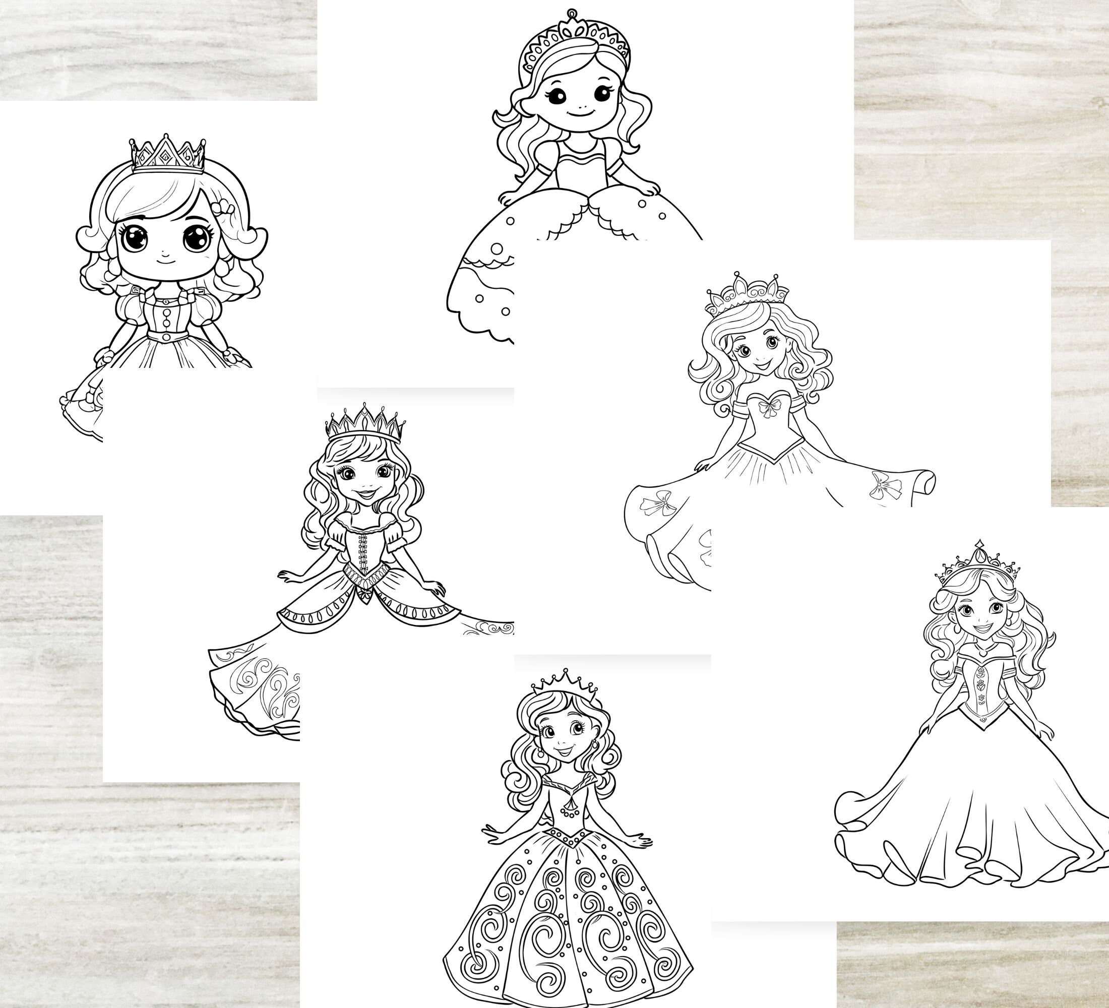 50 Princess Coloring Page for Kids, Printable Coloring Book, Kids ...