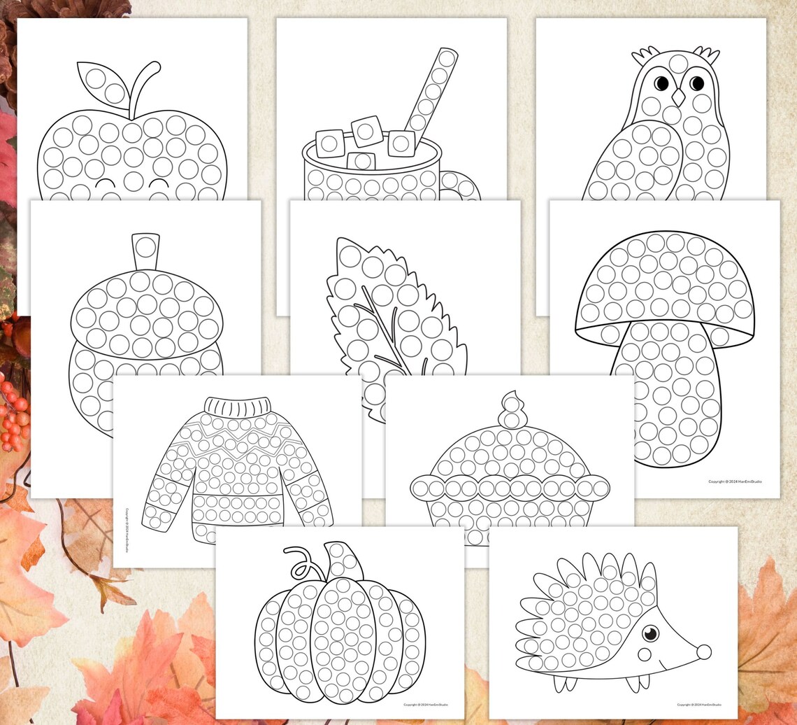 10 Fall Dot Marker Worksheets for Kids; Autumn Dot Marker Pages; Dot ...