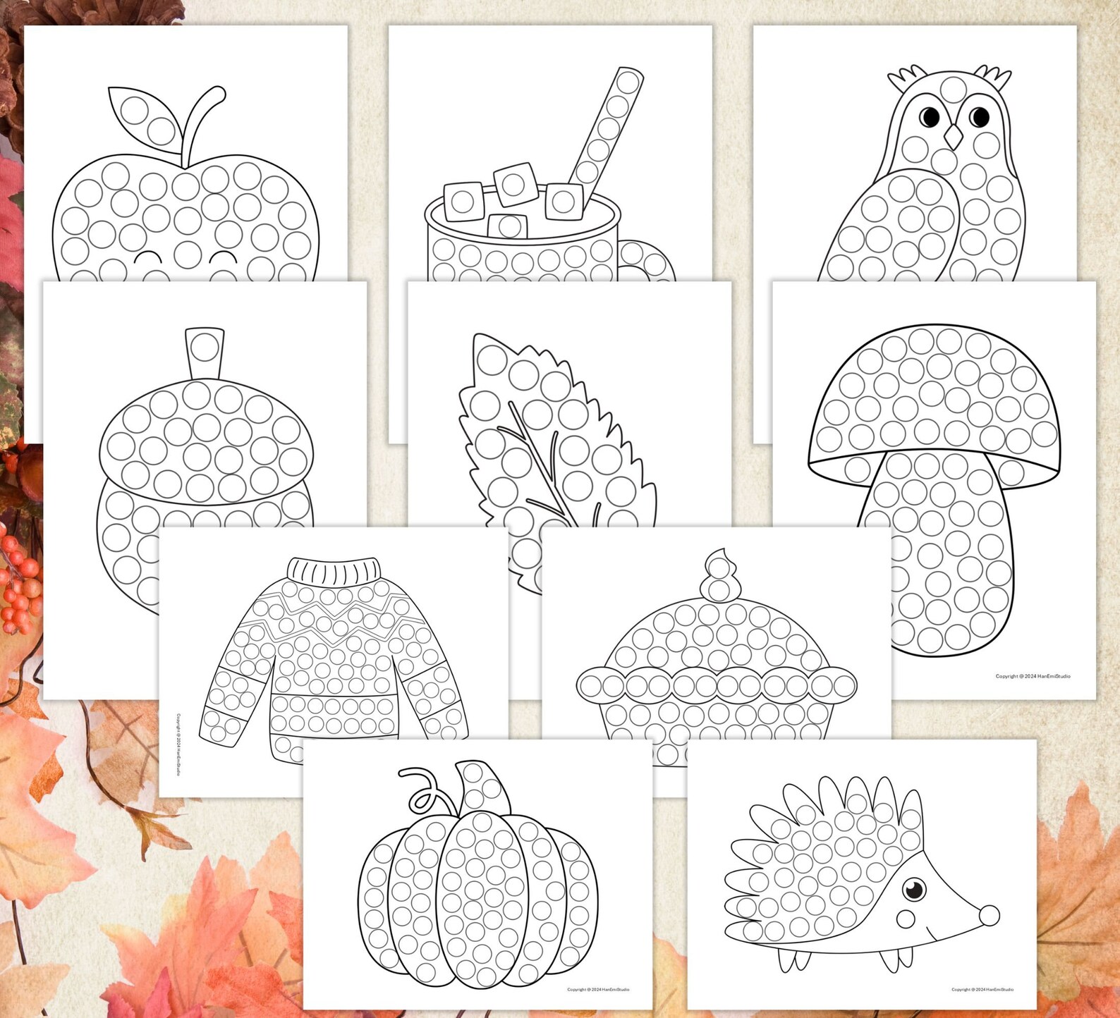 10 Fall Dot Marker Worksheets for Kids; Autumn Dot Marker Pages; Dot ...