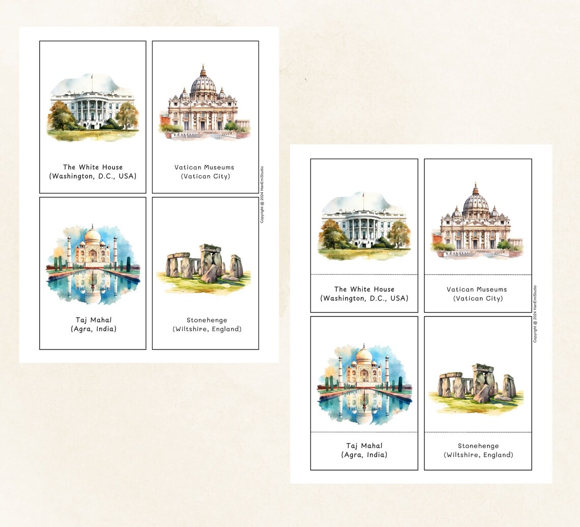 84 World Famous Landmarks Flashcards, Famous Places, Printable ...
