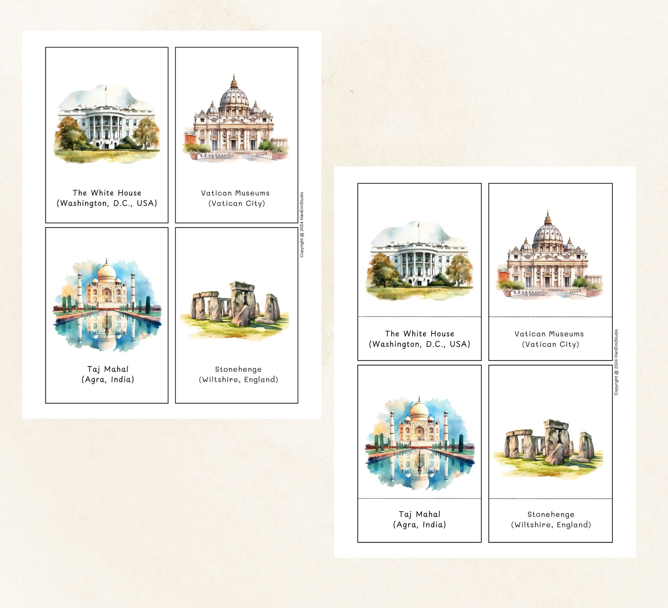 84 World Famous Landmarks Flashcards, Famous Places, Printable ...