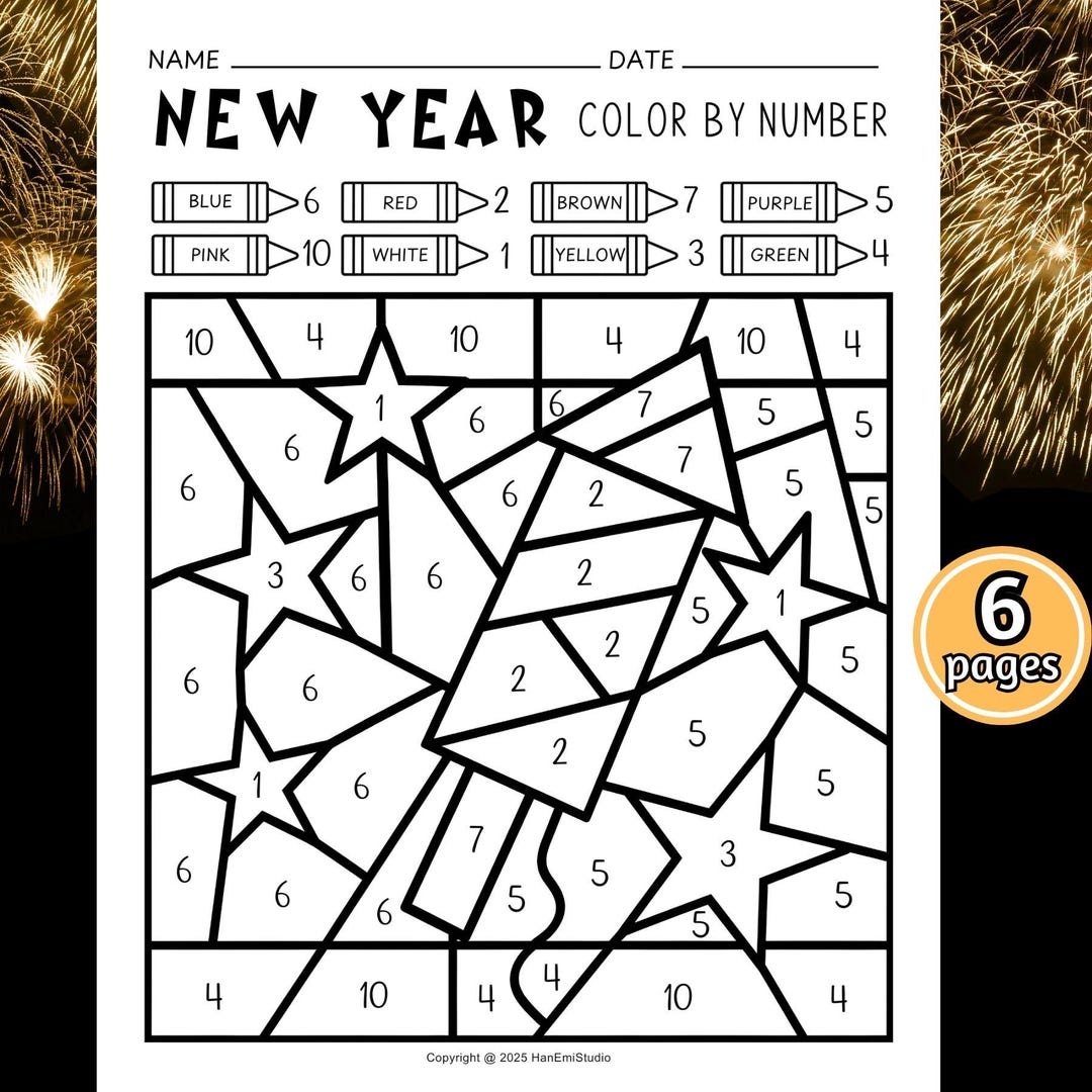 New Year Color by Number; Winter Color by Number; Number Recognition 1 ...