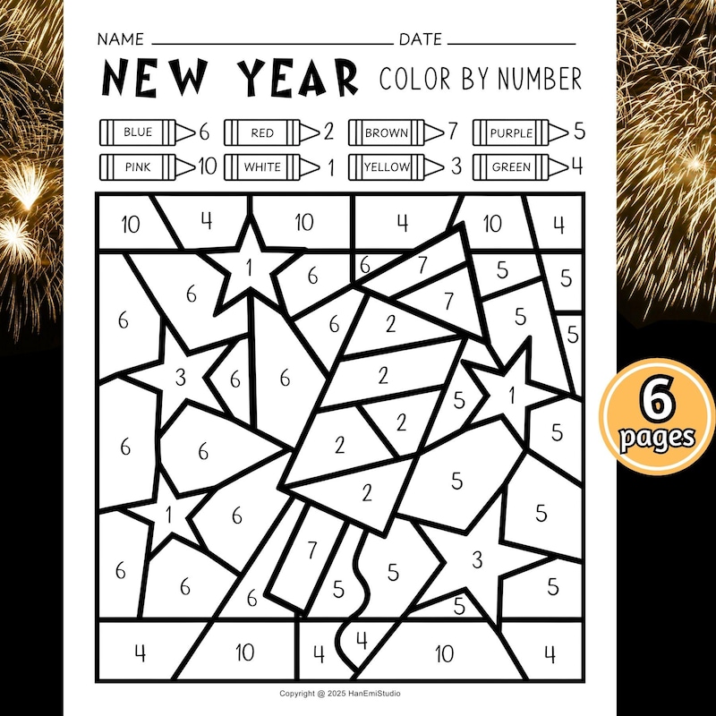 New Year Color by Number - Etsy
