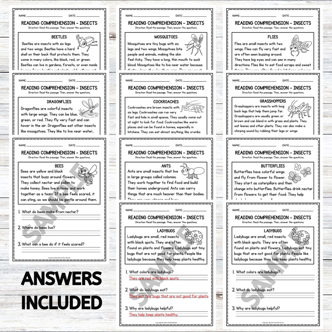 10 Insects Reading Comprehension Worksheets; 1st Grade Reading ...