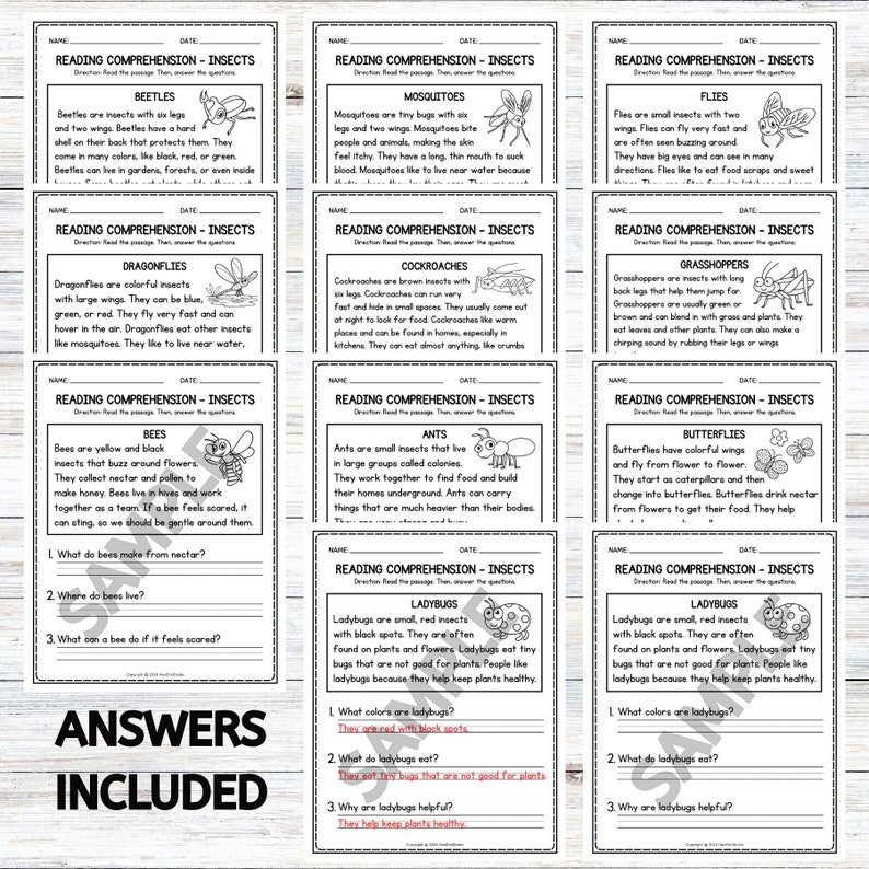 10 Insects Reading Comprehension Worksheets 1st Grade Reading ...