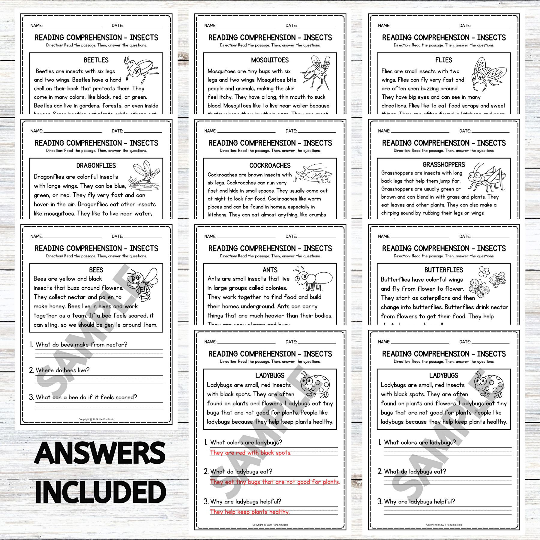 10 Insects Reading Comprehension Worksheets; 1st Grade Reading ...