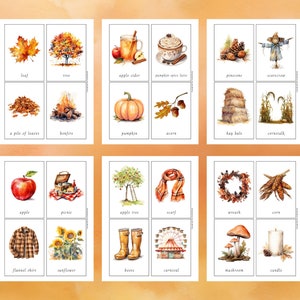60 Watercolor Fall Vocabulary Flashcards for Kids; Kids Flashcards ...