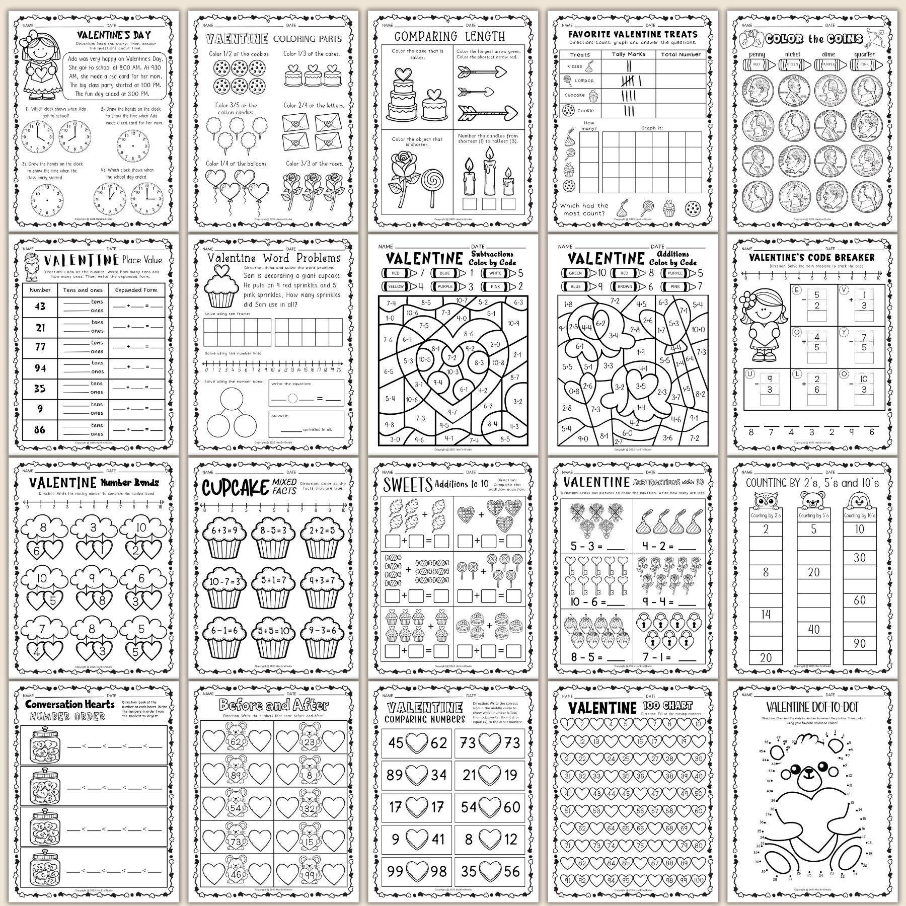 Valentine’s Day First Grade Math Bundle; Printable First Grade Math ...
