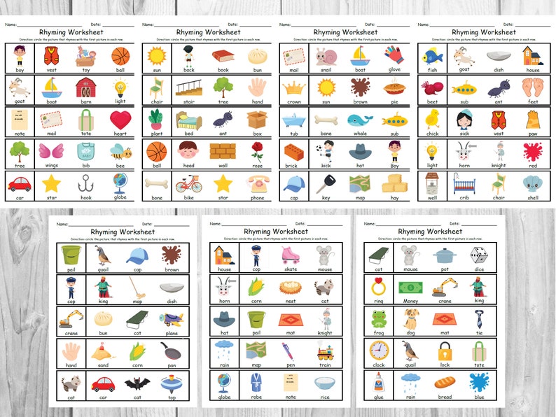 Rhyming Worksheets; Rhyming Practice Sheets; Pre-k Worksheet, Phonic ...