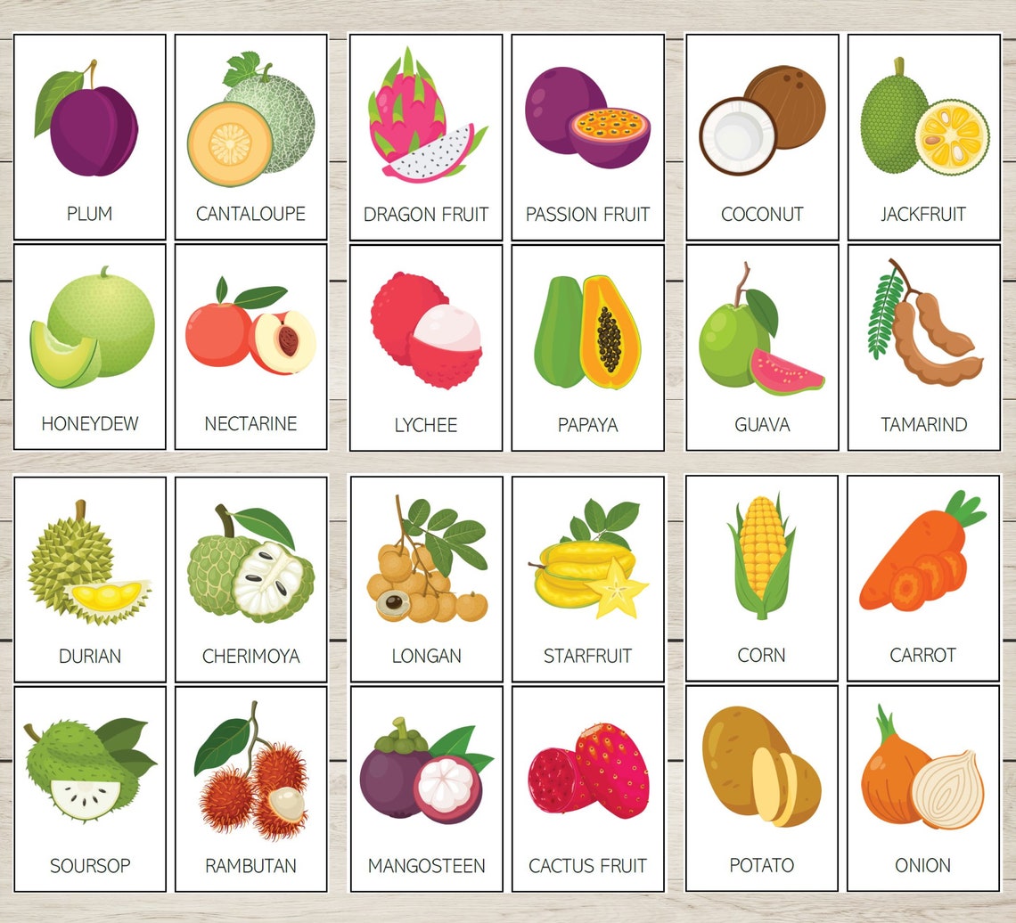 88 Fruits and Vegetables Vocabulary Flashcards; Printable Kids Flash ...