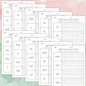 First 100 Sight Word Trace and Write Worksheet; Handwriting Practice ...