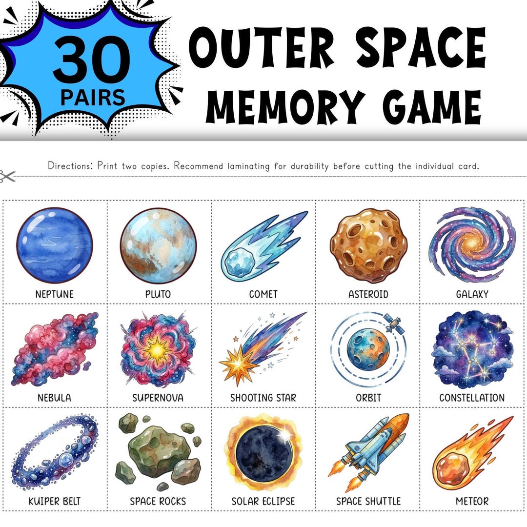 Solar System Memory Match Game; Planets Educational Flashcards; Outer ...