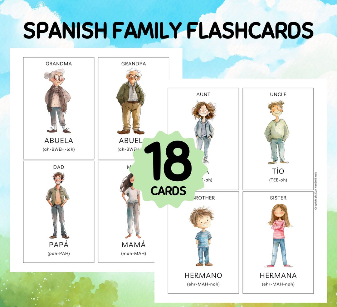 18 SPANISH Family Flashcards; Familia Flashcards; My Family Flashcards ...