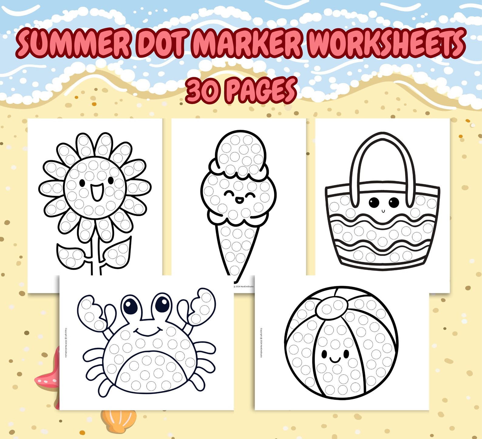 30-page Summer Dot Marker Worksheets for Kids; Summer Do-a-dot ...