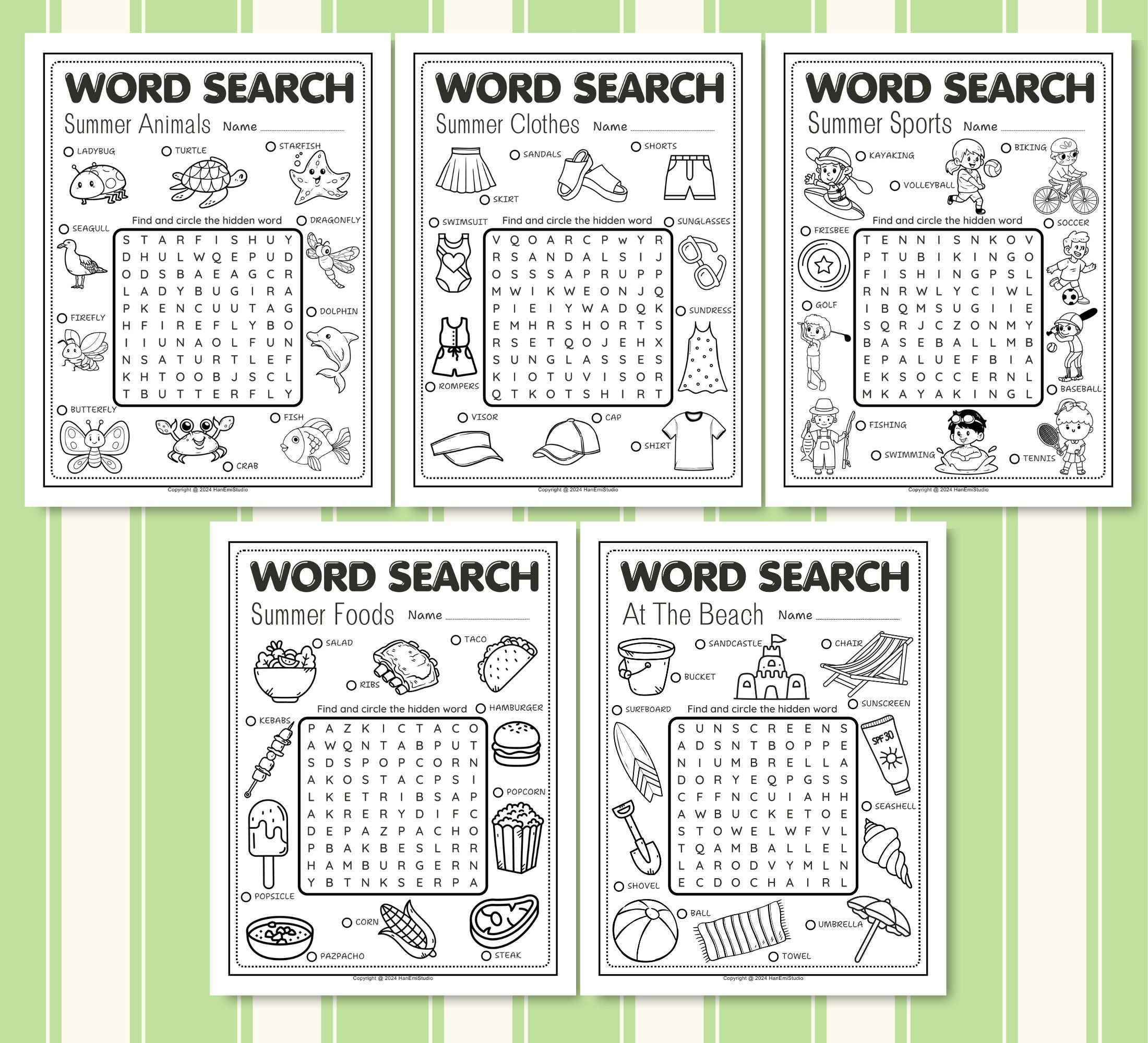 10-page Summer Word Search for Kids; Printable Word Search Pages; Kids ...