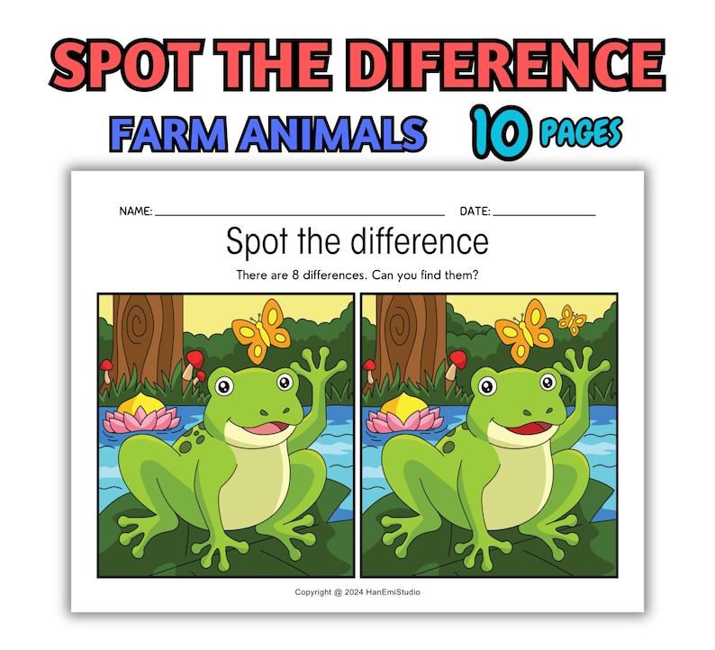 10 Farm Animal Spot the Difference Worksheets for Prek and ...