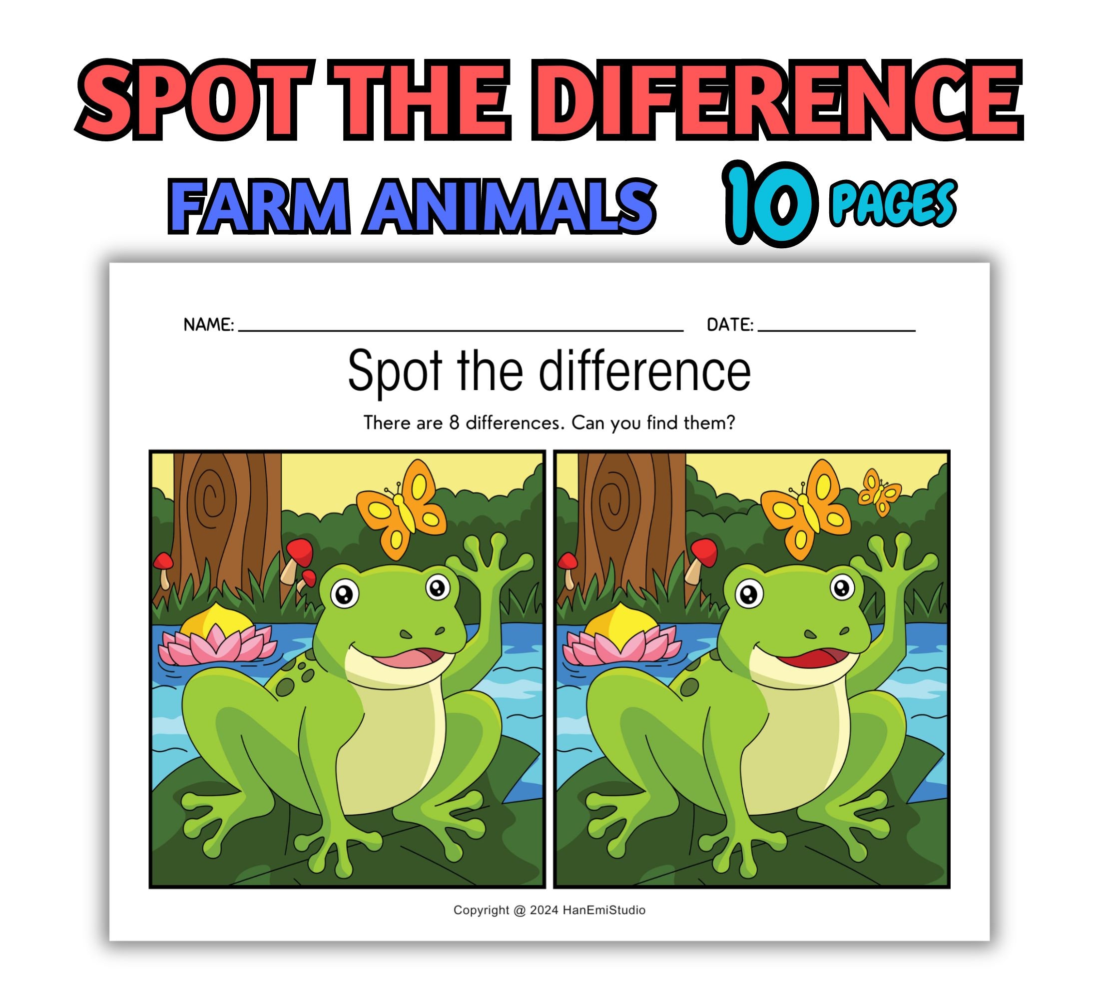 10 Farm Animal Spot the Difference Worksheets for Prek and ...