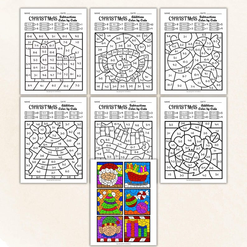 Christmas Subtraction and Addition Color by Code; Christmas Color by ...