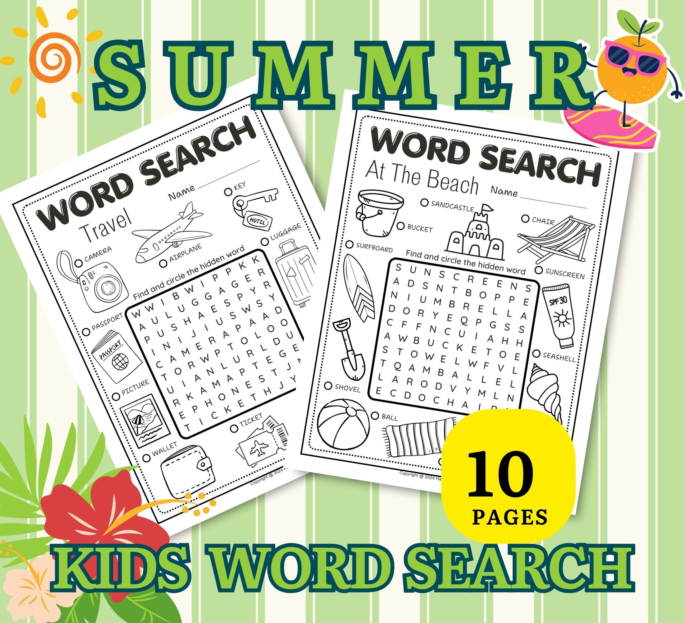 10-page Summer Word Search for Kids; Printable Word Search Pages; Kids ...