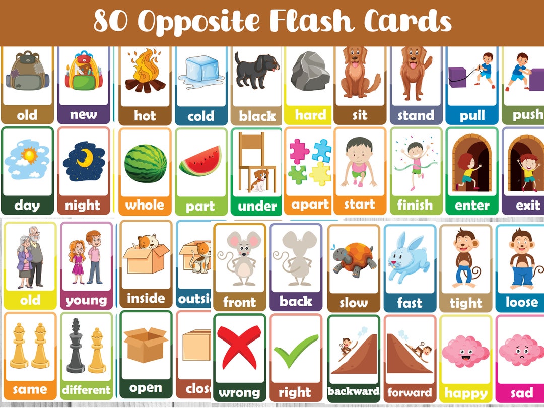 80 Opposite Flash Cards; Learn Opposites; Opposite Worksheet ...