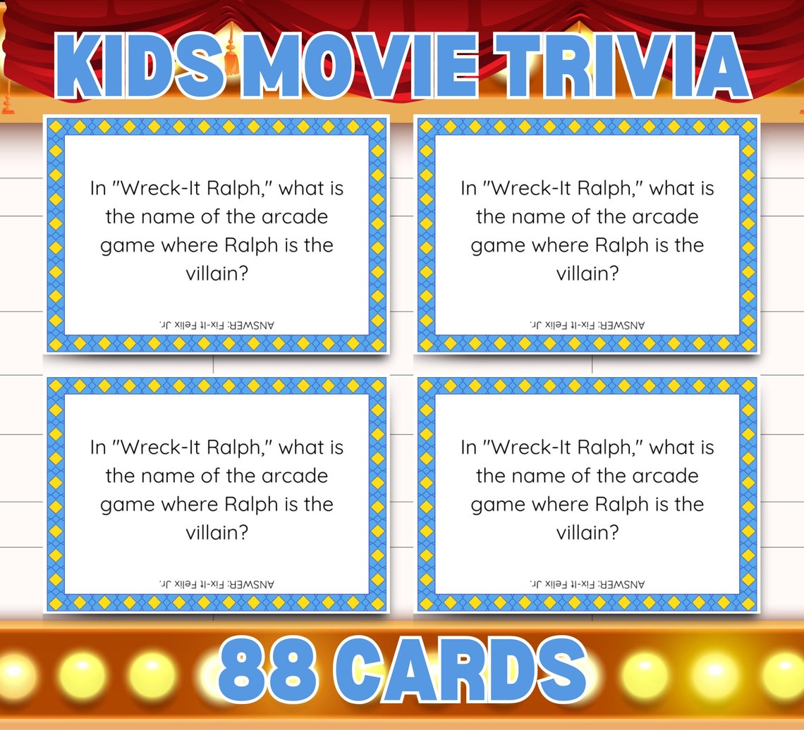 88 Kids Movie Trivia Cards Family Game Night Kids Trivia Game Travel ...
