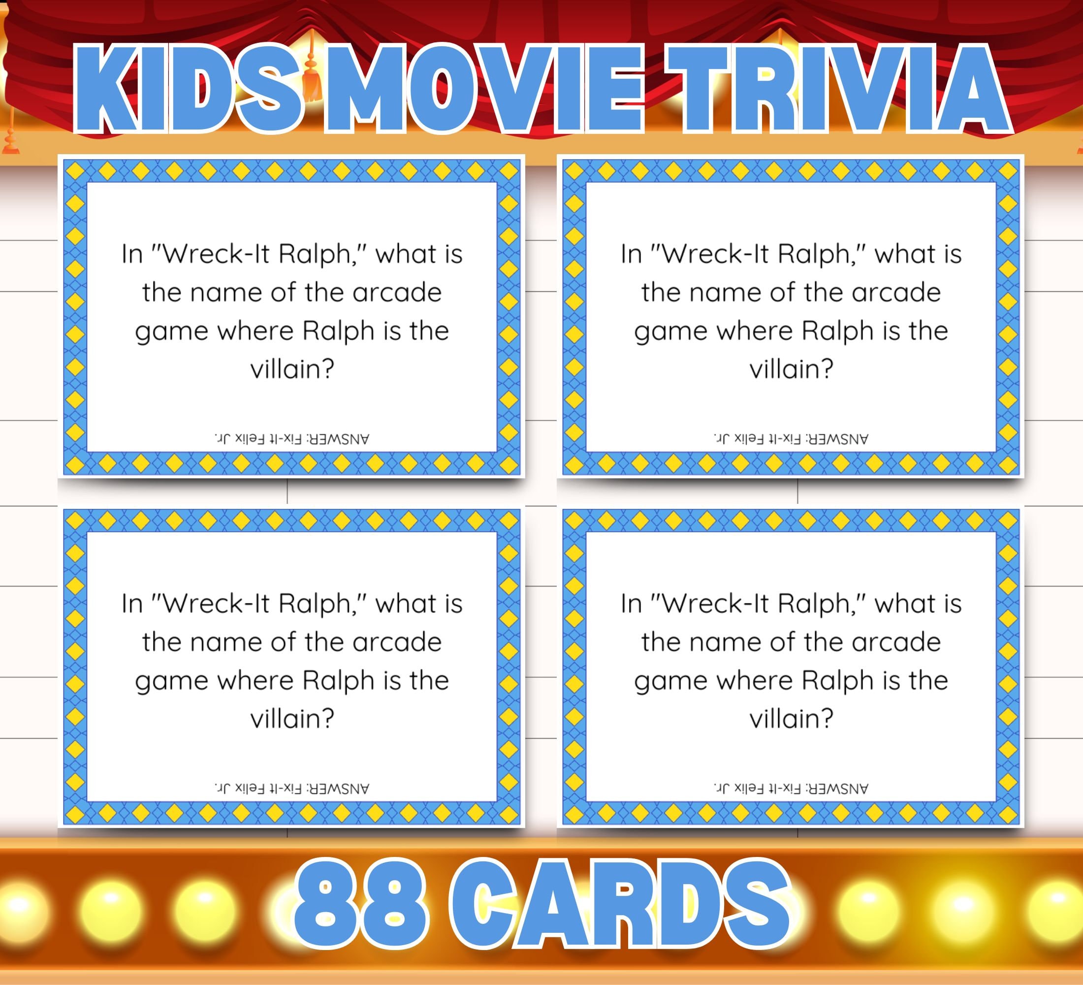 88 Kids Movie Trivia Cards; Family Game Night; Kids Trivia Game; Travel ...