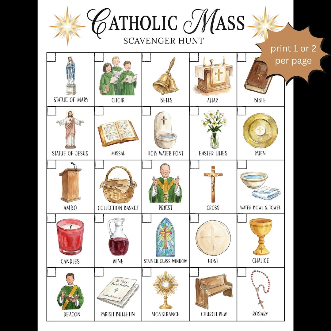 Catholic Mass Scavenger Hunt; Printable Church Activity; Faith-based ...
