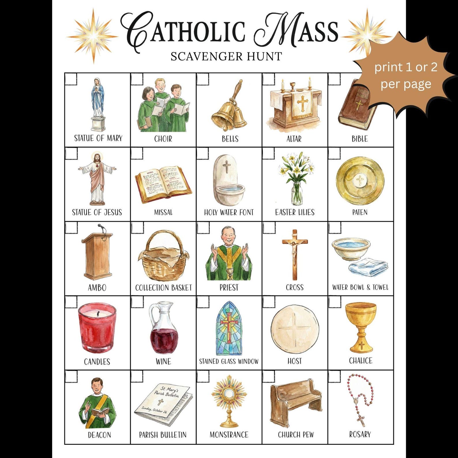 Catholic Mass Scavenger Hunt; Printable Church Activity; Faith-based ...