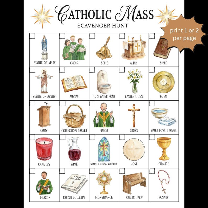 Catholic Mass Scavenger Hunt; Printable Church Activity; Faith-based ...