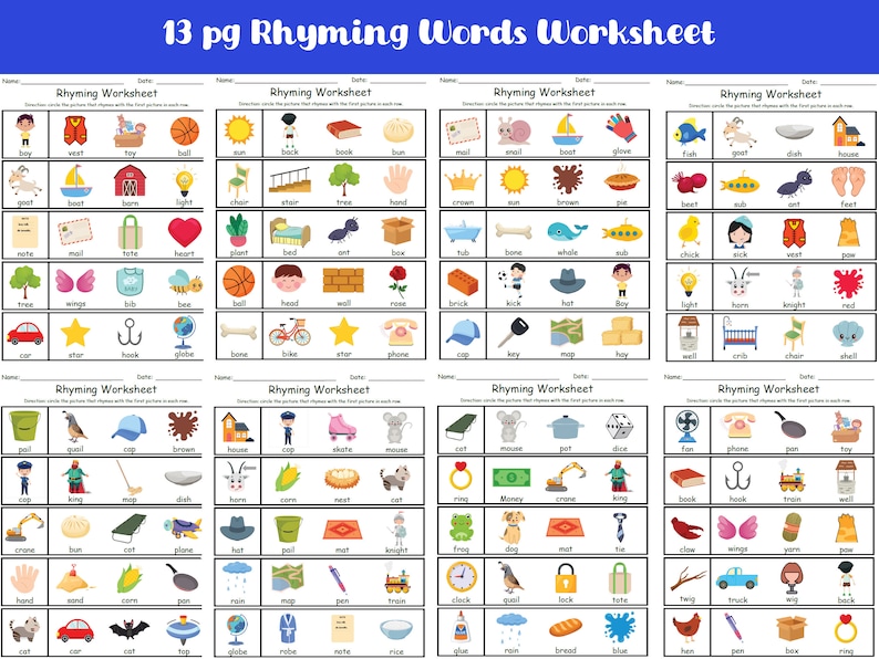 Rhyming Worksheets; Rhyming Practice Sheets; Pre-k Worksheet, Phonic ...
